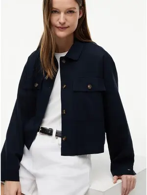 Tommy Hilfiger Linen-blend Cropped Shirt Jacket