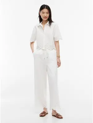 Tommy Hilfiger Embroidered Eyelet Cropped Pull-on Pant - Ecru