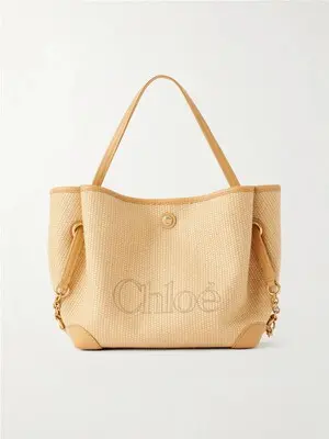Chloé Clover Raffia-effect Tote With Leather Trim