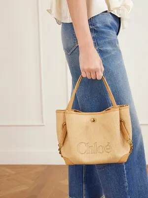 Chloé Clover Raffia-effect Tote With Leather Trim