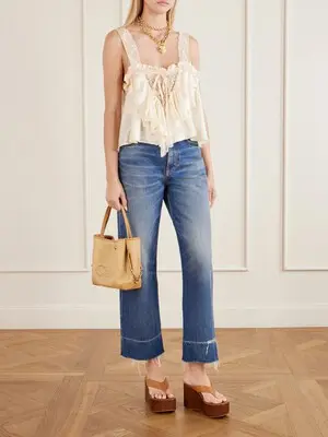 Chloé Clover Raffia-effect Tote With Leather Trim