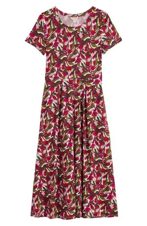 SEASALT CORNWALL Floral Stretch Organic Cotton Midi Dress - Abstract Protea Chalk
