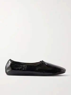 Phoebe Philo Gathered Crinkled Leather Ballet Flats - Black