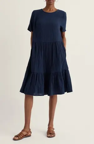 SEASALT CORNWALL Pebble Comb Organic Cotton Double Gauze Dress - Maritime