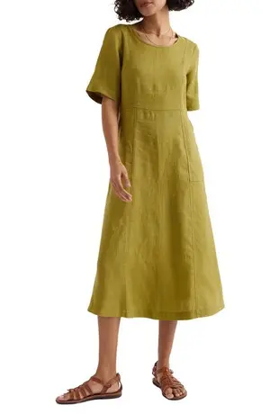SEASALT CORNWALL Grass Wave Linen Midi Dress - Avocado