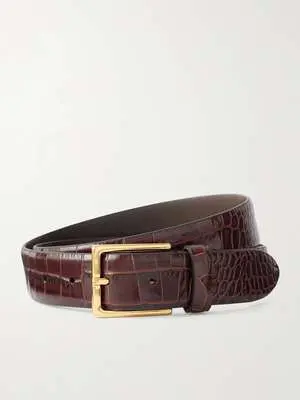 Anderson's Croc-effect Leather Belt - Dark Brown