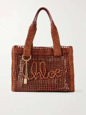 Chloé Summer Banana Leather-trimmed Raffia Tote - Tan