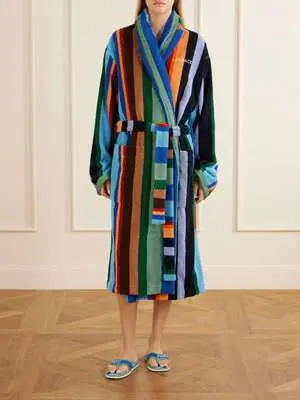 Versace Medusa Belted Striped Cotton-terry Robe