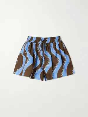 ALEMAIS Frankie Printed Embroidered Linen Shorts - Blue