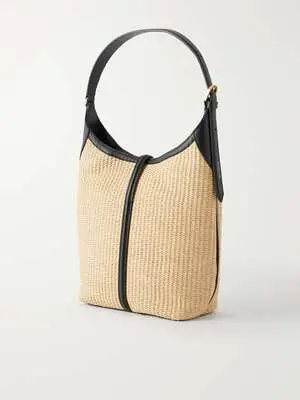 DEMELLIER The Siena Leather-trimmed Raffia Shoulder Bag
