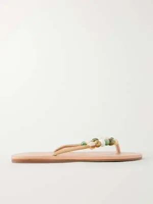 ANCIENT GREEK SANDALS Saionara Bead-embellished Leather Flip Flops - Neutral