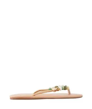 ANCIENT GREEK SANDALS Saionara Bead Embellished Leather Flip Flops - Neutrals