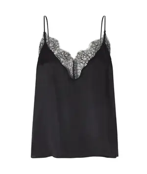 ANINE BING Mael Lace-trimmed Silk-blend Satin Top - Black