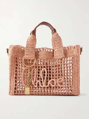 Chloé Summer Banana Leather-trimmed Raffia Tote Bag - Blush
