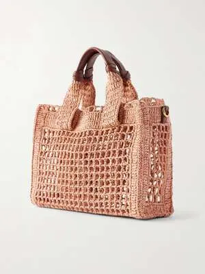 Chloé Raffia Tote Bag With Leather Trim - Blush