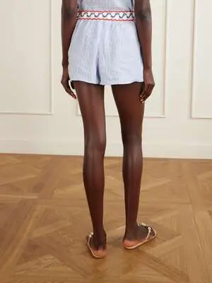 Farm Rio Embroidered Striped Linen Shorts