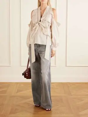 Acne Studios Bow-embellished Cut-out Lyocell Blouse - Beige
