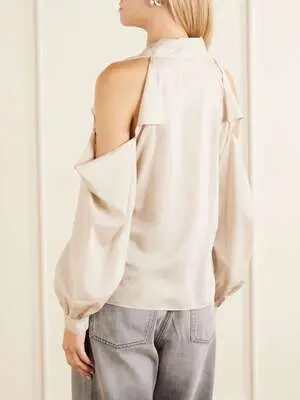 Acne Studios Bow-embellished Cut-out Lyocell Blouse - Beige