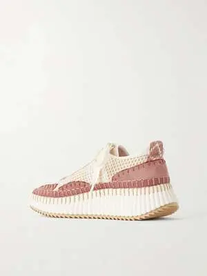 Chloé Nama Embroidered Suede And Recycled-mesh Sneakers - Beige