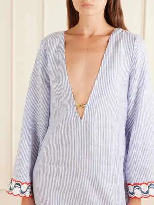 Farm Rio Embroidered Striped Linen Coverup