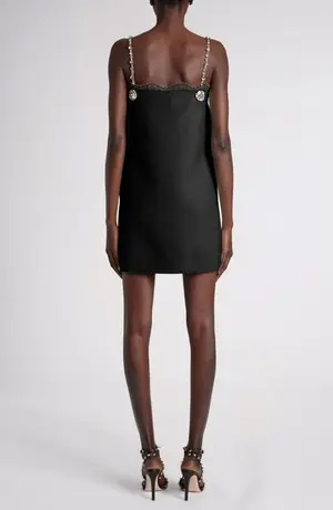 Valentino Garavani Wool & Silk Crepe Mini Dress With Crystal And Lace Trim