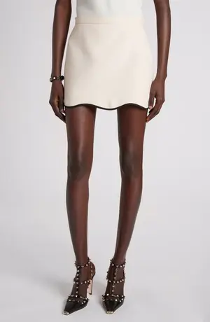 Valentino Garavani Wavy Wool & Silk Crepe Couture Miniskirt - Vanilla