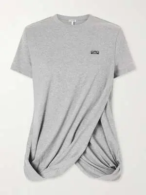 Loewe Anagram-embroidered Draped Cotton-jersey T-shirt - Gray