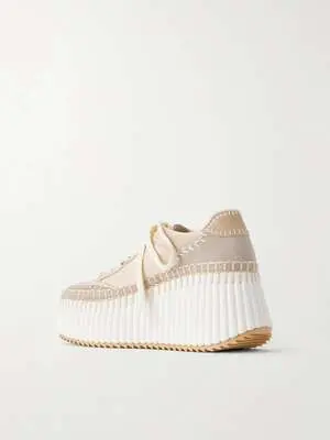 Chloé Nama Patchwork Suede-trimmed Leather Platform Sneakers