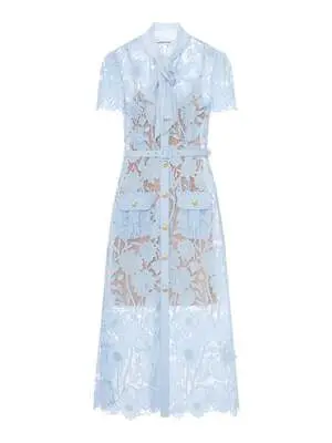 SELF-PORTRAIT Midi Lace Dress With Neck Detail And Belt - Multicolor