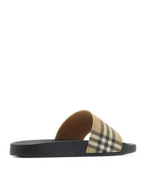 Burberry Checked Slip-on Sandals - Cream