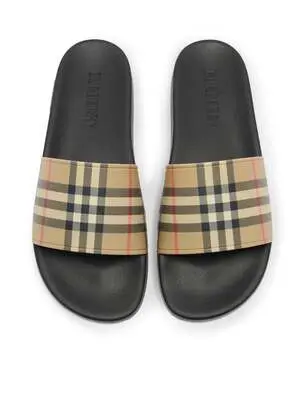 Burberry Checked Slip-on Sandals - Cream