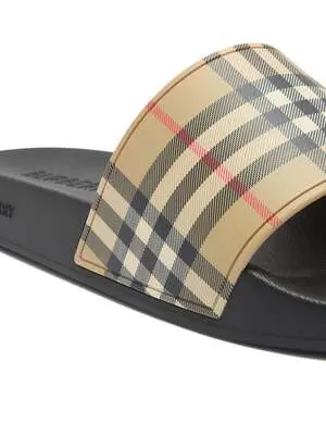 Burberry Checked Slip-on Sandals - Cream