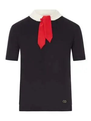 Valentino Garavani Wool Sweater With Contrast Collar And Bow Detail - Multicolor
