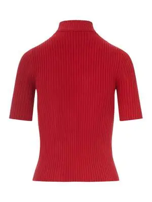 COURREGES Reedition Short Sleeve Rib Knit High Neck Sweater - Red