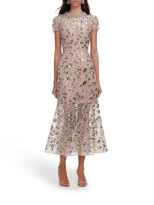 SELF-PORTRAIT Midi Dress Embellished With Silver Sequins