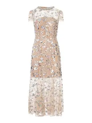 SELF-PORTRAIT Midi Dress With Silver Sequins - Multicolor