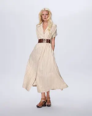 THEO THE LABEL Astraea Lurex Belted Maxi Dress Sand