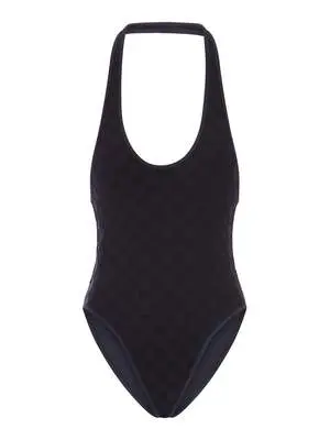 Gucci Gg Stretch Jersey Halterneck Swimsuit With Clutch - Black