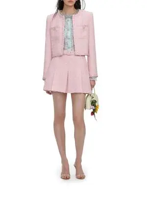 SELF-PORTRAIT Cropped Boucle Jacket - Pink