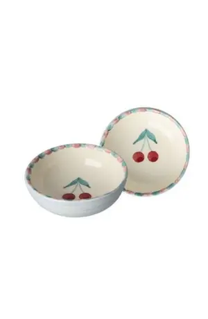 RICE BY RICE Ceramic Dipping Bowl Hand Painted Cherries - Red