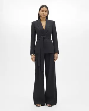 Another Tomorrow Double Breasted Fitted Jacket - Black