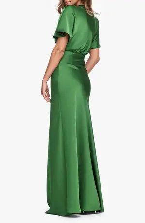 Betsy & Adam V-neck Satin Gown