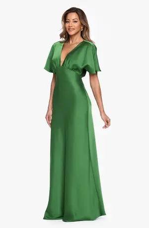 Betsy & Adam V-neck Satin Gown