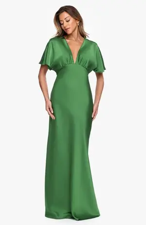 Betsy & Adam V-neck Satin Gown