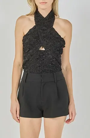 Endless Rose Textured Halter Top With Cutout And Open Back - Black