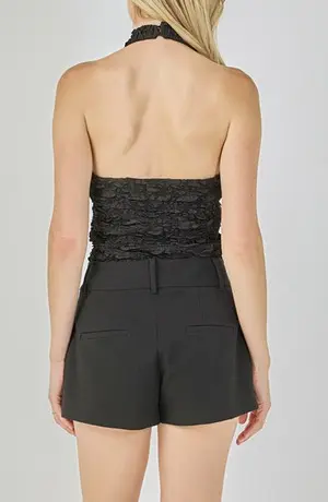 Endless Rose Textured Halter Top With Cutout And Open Back - Black