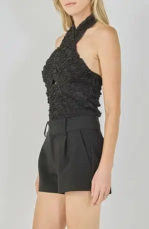 Endless Rose Textured Halter Top With Cutout And Open Back - Black