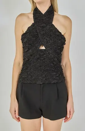 Endless Rose Textured Halter Top With Cutout And Open Back - Black