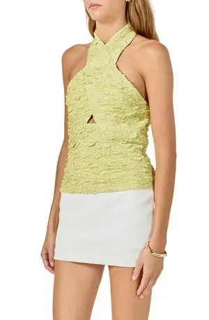 Endless Rose Textured Halter Top With Cutout And Open Back