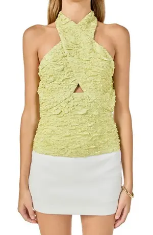 Endless Rose Textured Halter Top With Cutout And Open Back